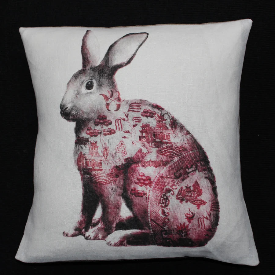 Cranberry Willow Rabbit - Linen Cushion – Ferris Wheel