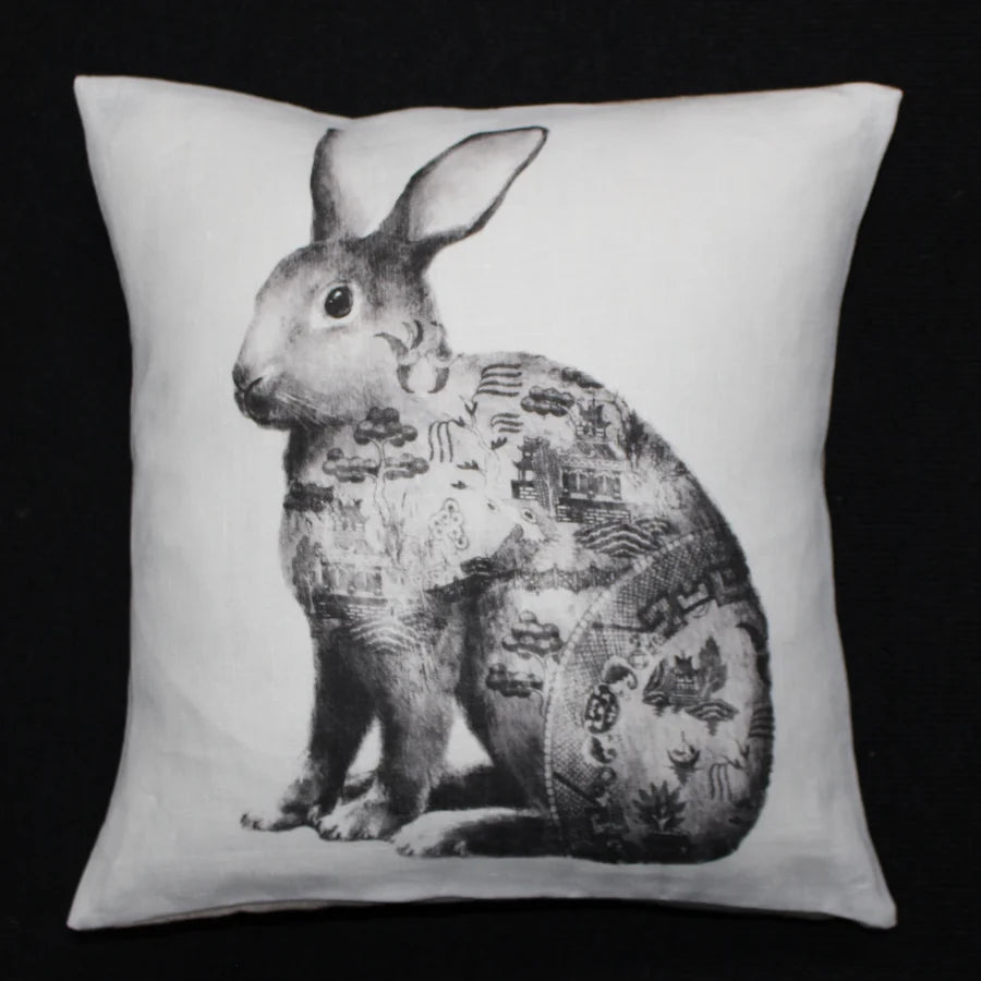 Charcoal Willow Rabbit - Linen Cushion – Ferris Wheel
